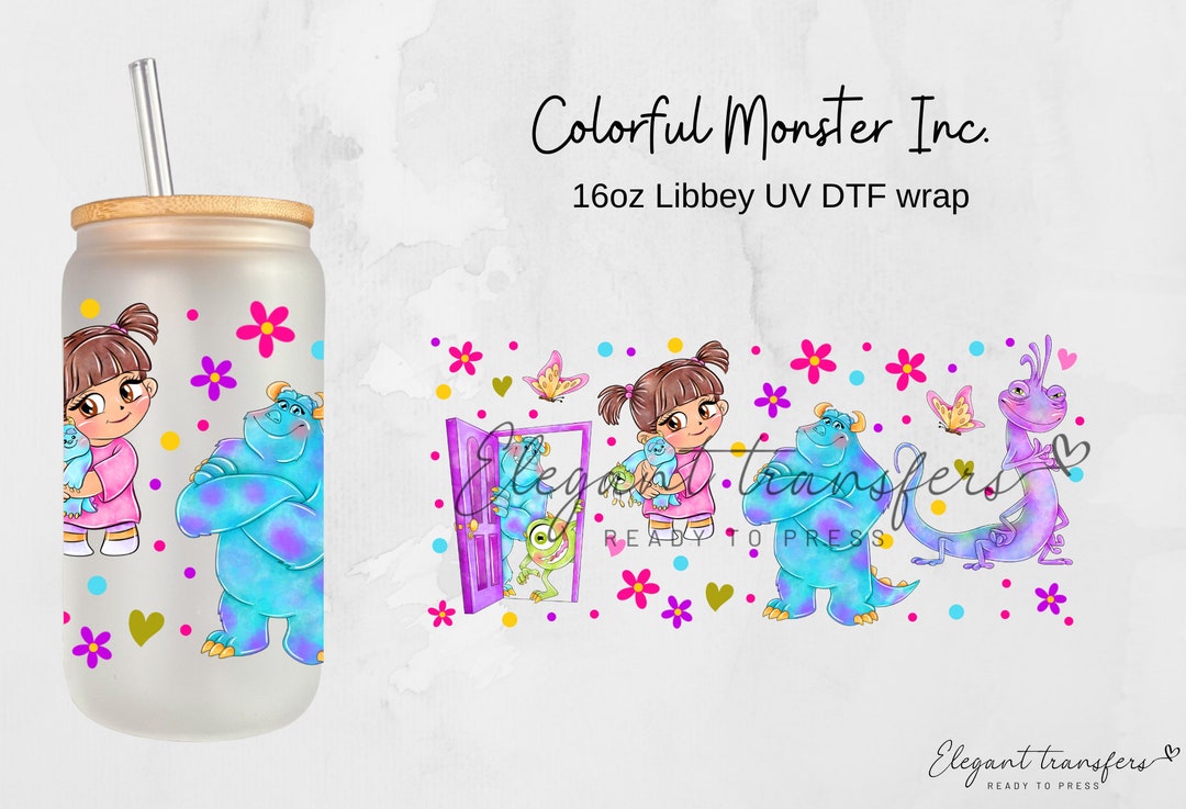 Colorful Monster Inc. Wrap UV DTF 16oz Libbey Glass Can Ready to Apply ...
