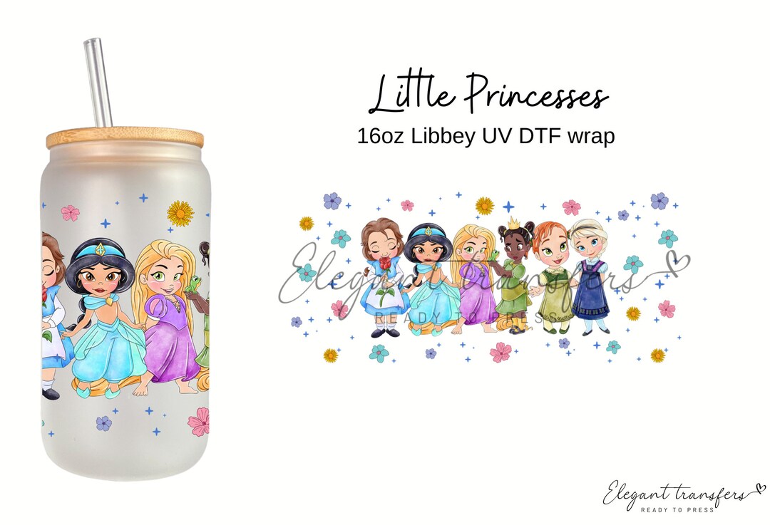 Little Princesses Cup Wrap UV DTF 16oz Libbey Glass Can Ready to Apply ...