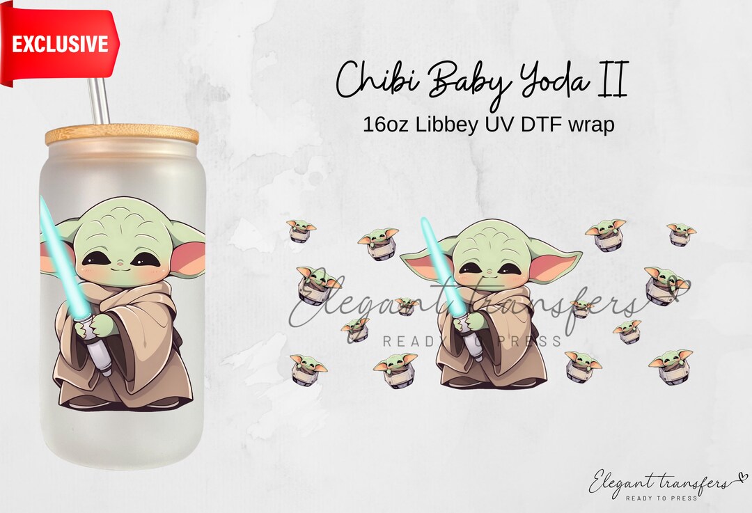 Chibi Baby Yoda II Wrap exclusive Uv Dtf 16oz Libbey Glass Can Ready to ...
