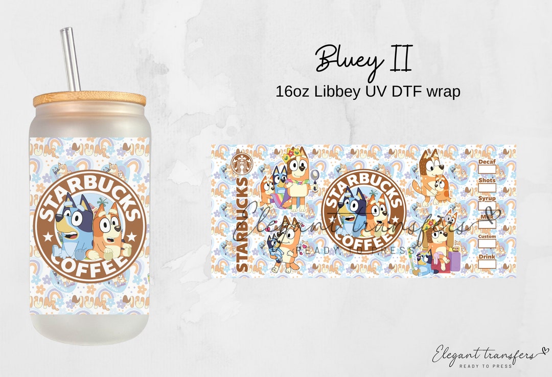 Bluey II Wrap UV DTF 16oz Libbey Glass Can Ready to Apply Physical ...