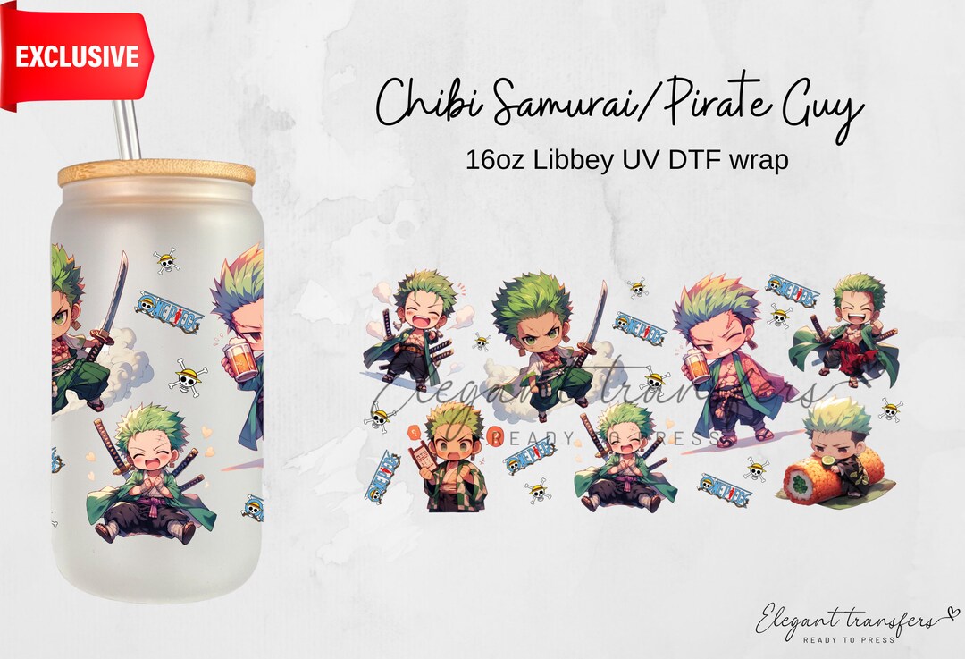 Chibi Samurai/pirate Guy Wrap EXCLUSIVE UV DTF 16oz Libbey Glass Can ...