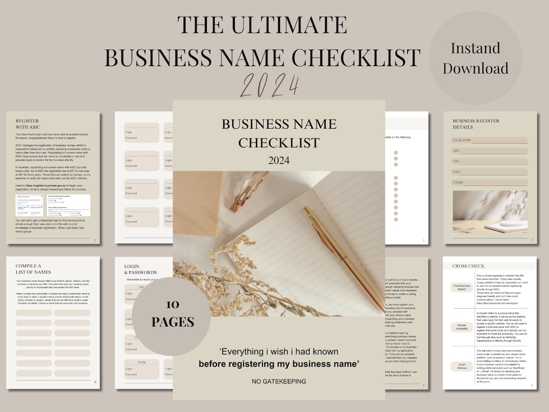 Business Name Checklist Printable PDF Editable Workbook Template How to ...