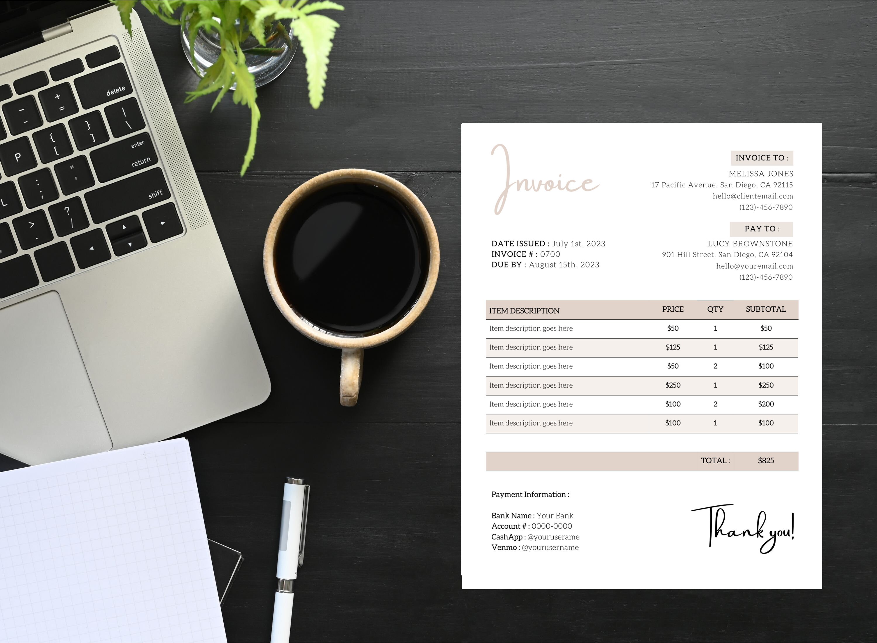 Neutral Invoice Template, Editable Canva Business Template, Simple ...
