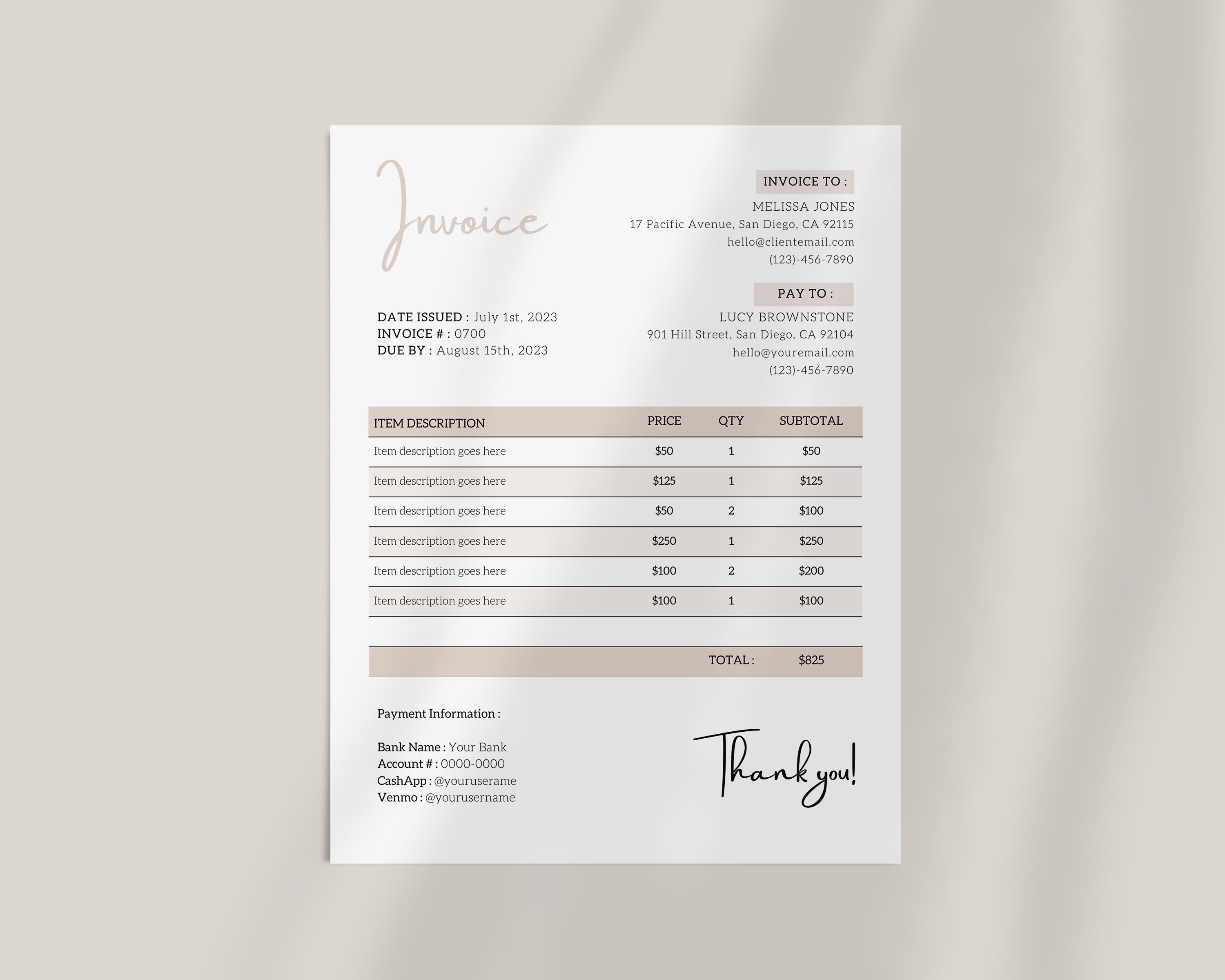 Neutral Invoice Template, Editable Canva Business Template, Simple ...