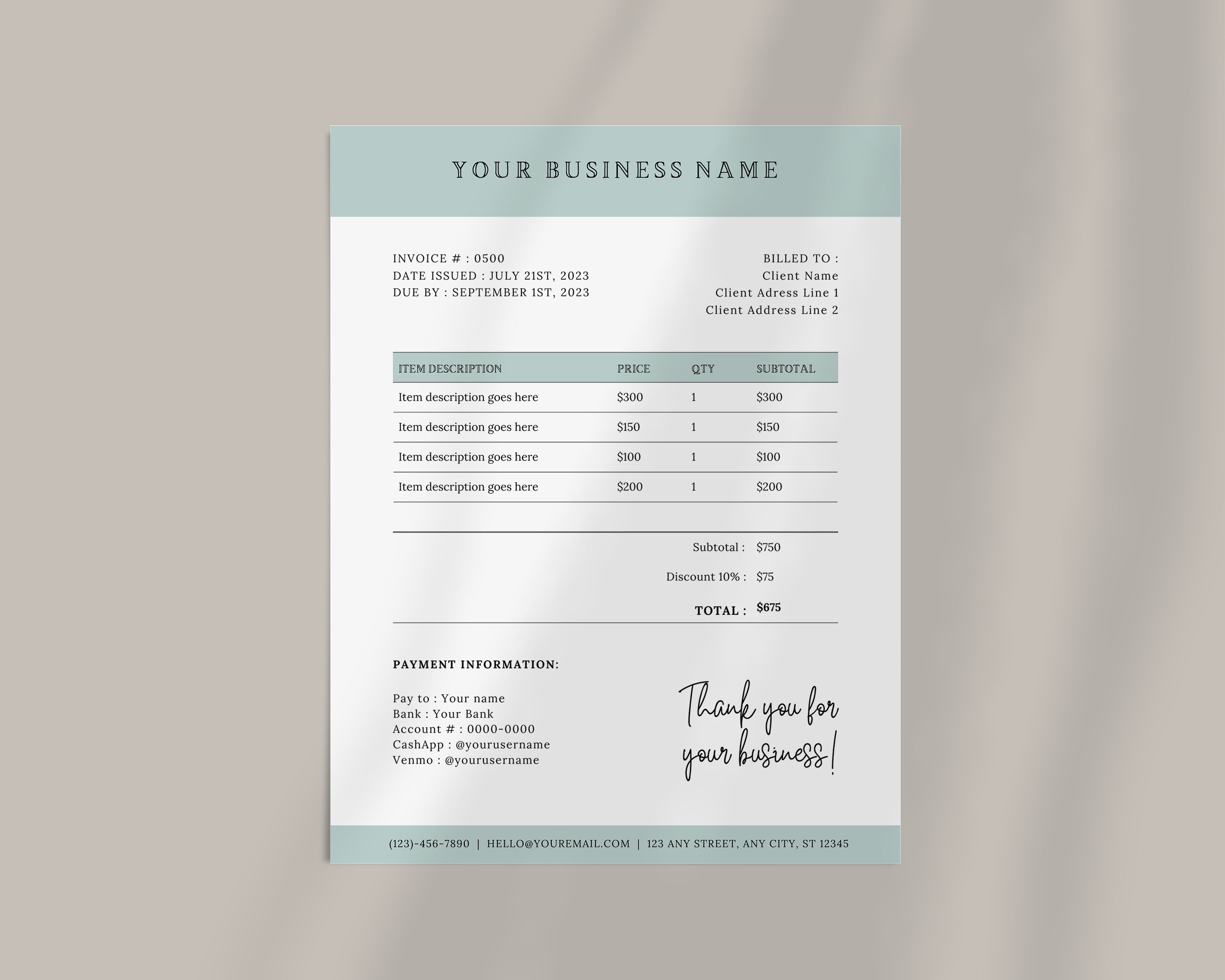 Simple Invoice Template, Editable Canva Business Template, Printable ...