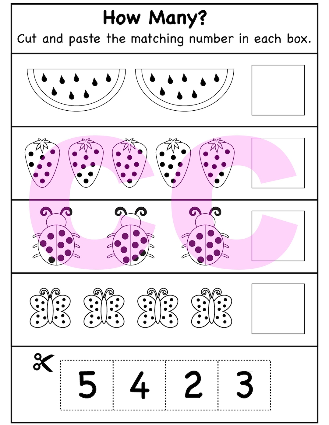 Count How Many Cut and Paste Worksheet – Number 1 Math Activity for ...