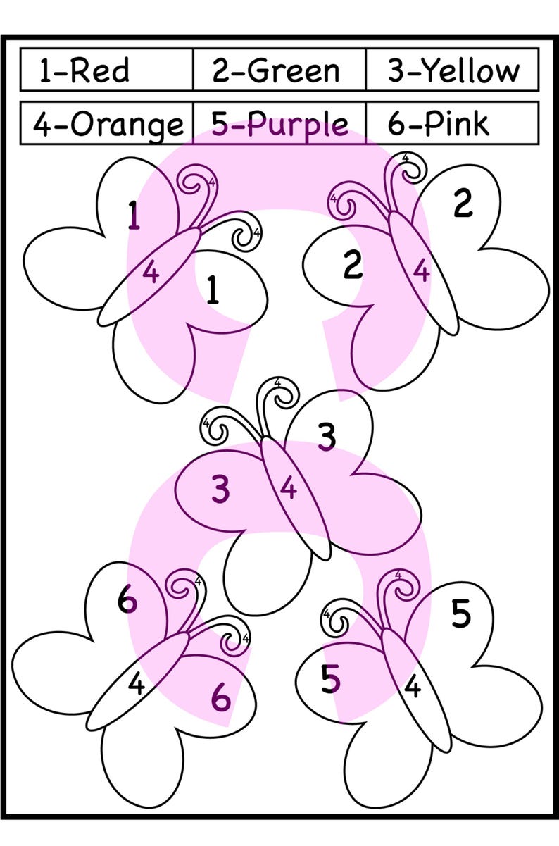 Butterfly Color by Number Worksheet for Kids | Spring Preschool ...