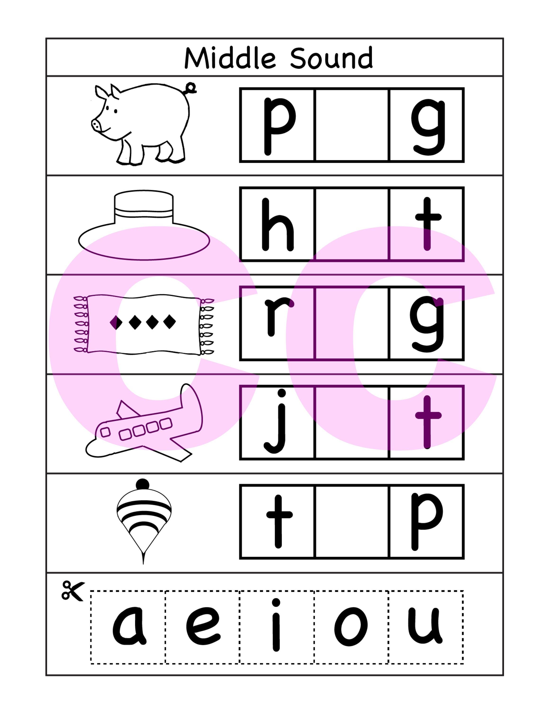 Middle Sounds Worksheet for Preschool – Fill in the Missing Vowels ...