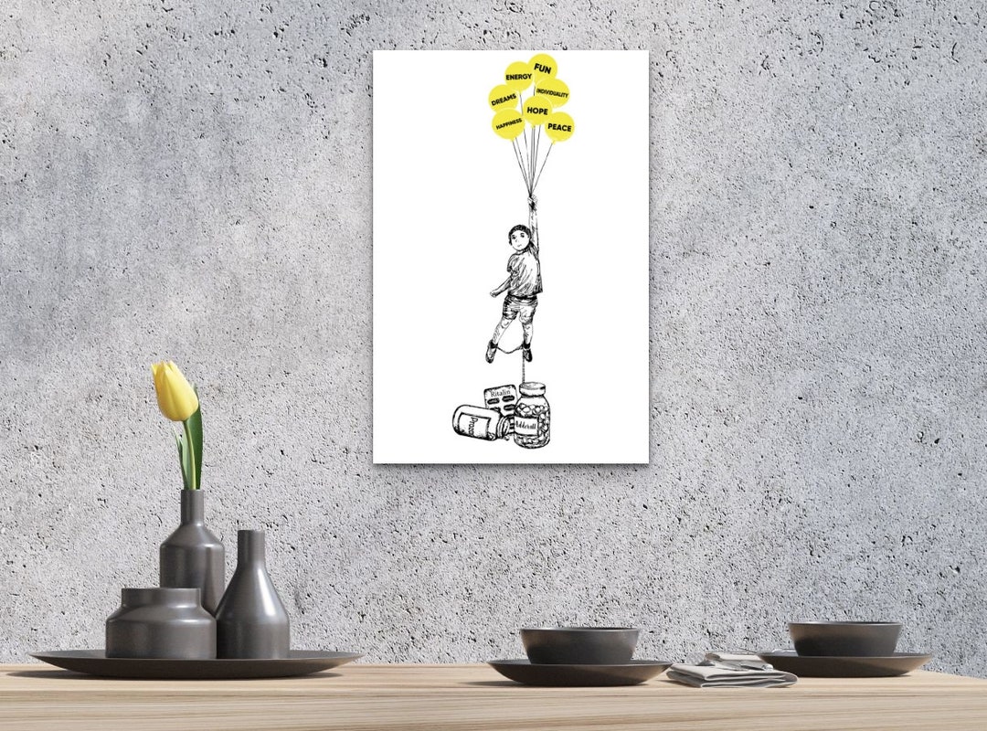 Boy Holding Balloons Motivational Poster, Aesthetic Poster With Sayings ...
