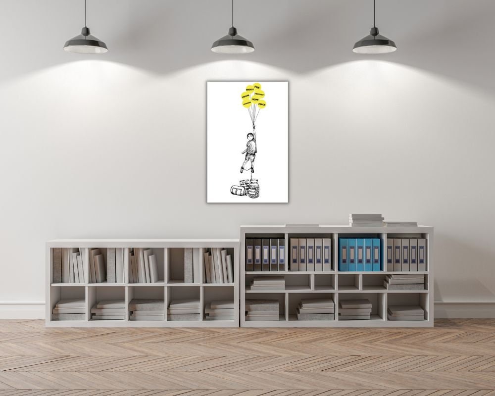 Boy Holding Balloons Motivational Poster, Aesthetic Poster With Sayings ...