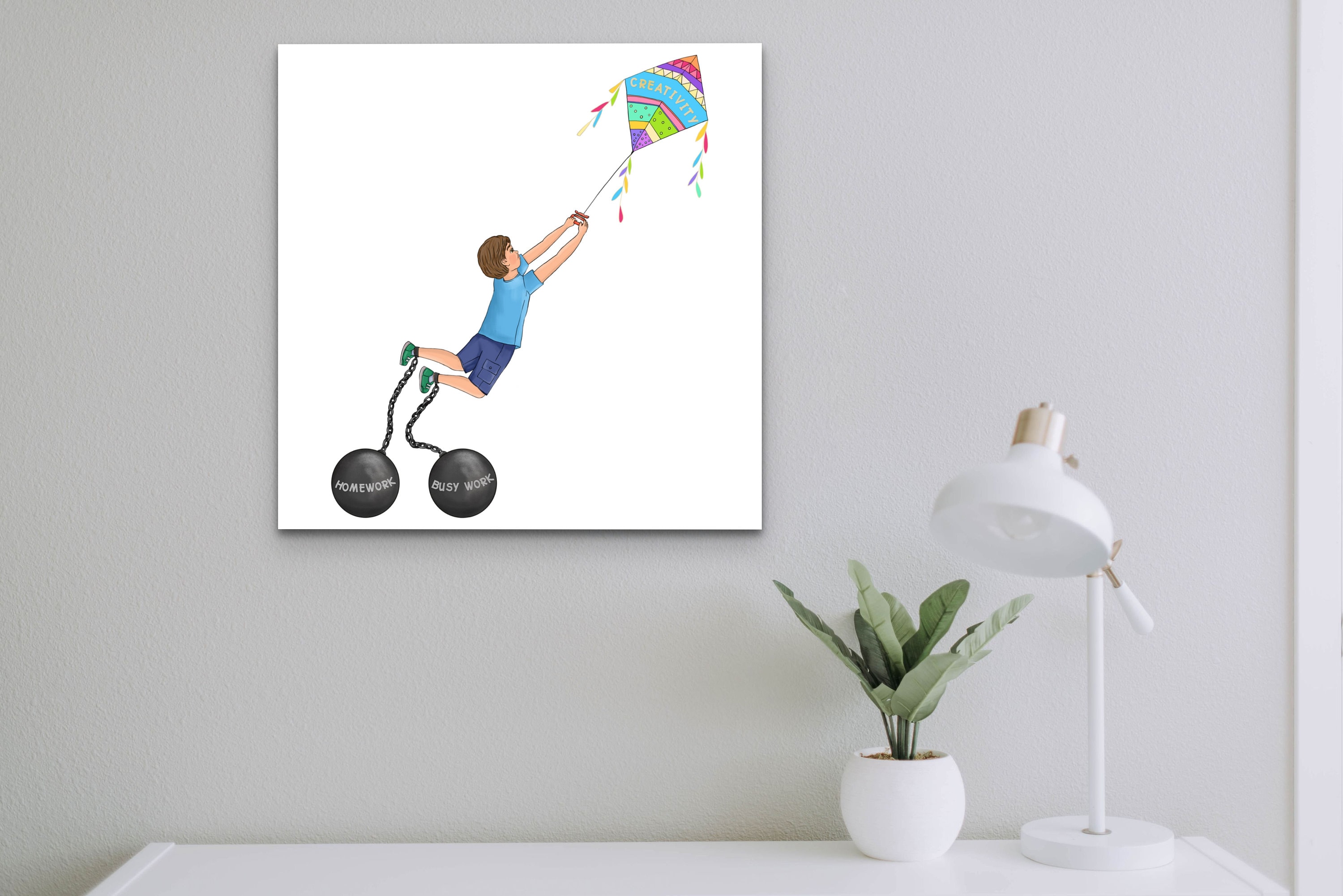Kite Flying Kids Wall Art, Boy Playing Aesthetic Poster, Kids Playroom ...