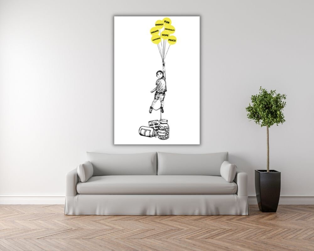 Boy Holding Balloons Motivational Poster, Aesthetic Poster With Sayings ...