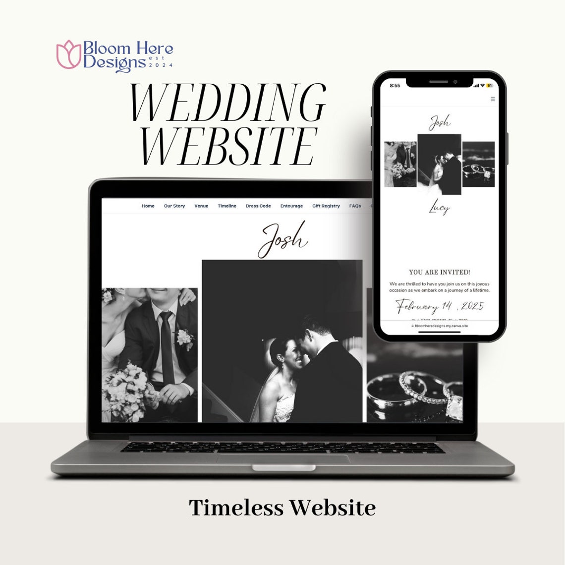 Modern Wedding Website RSVP Digital Invitation, Mobile Friendly Wedding ...