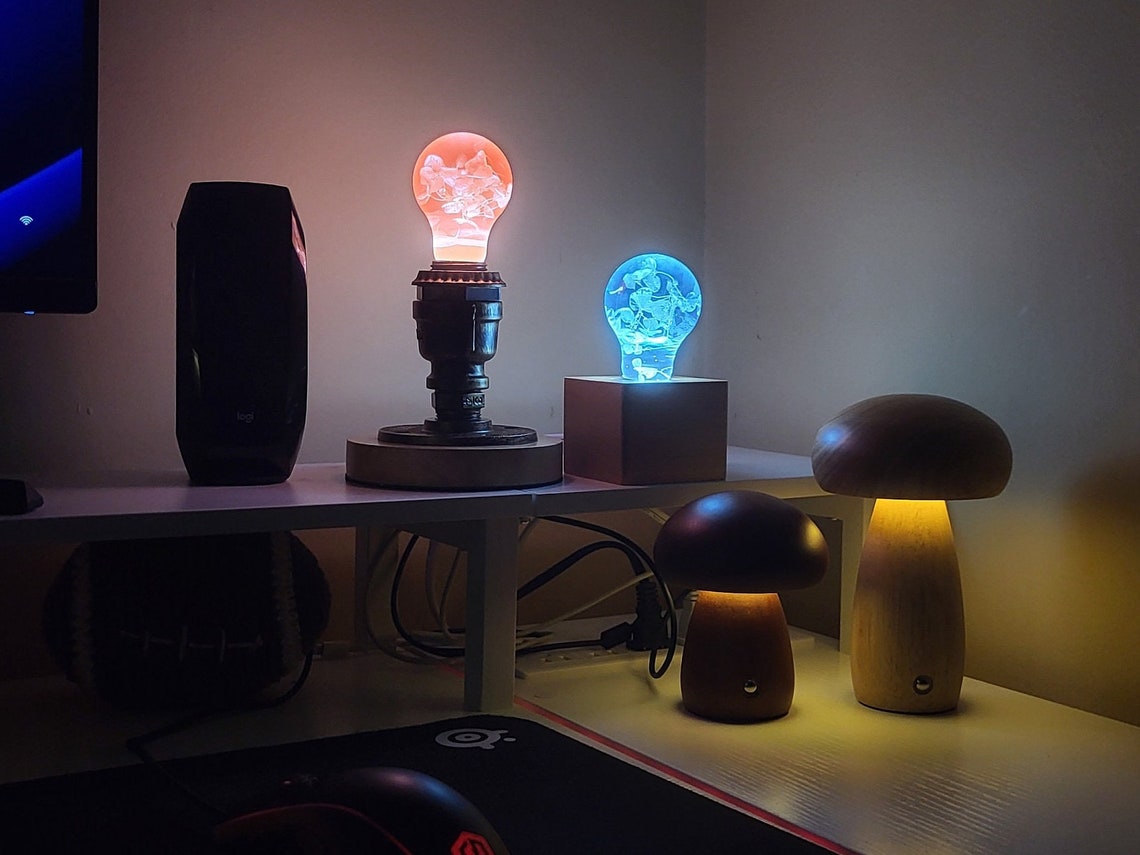 Mushroom Lamp With Crotchet Top, Cute Wood Lamps, 3 Color Settings for ...