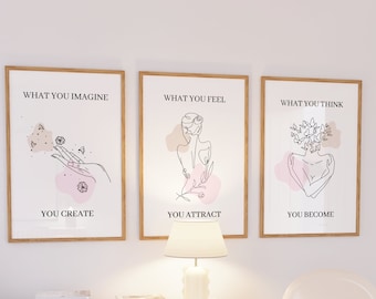 Set of 3 Line Art Print Aesthetic Room Decor Trendy Spiritual Wall Art ...