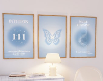 Blue Aura Poster Set, Set of 3 Affirmation Poster, Blue Wall Art, Angel ...
