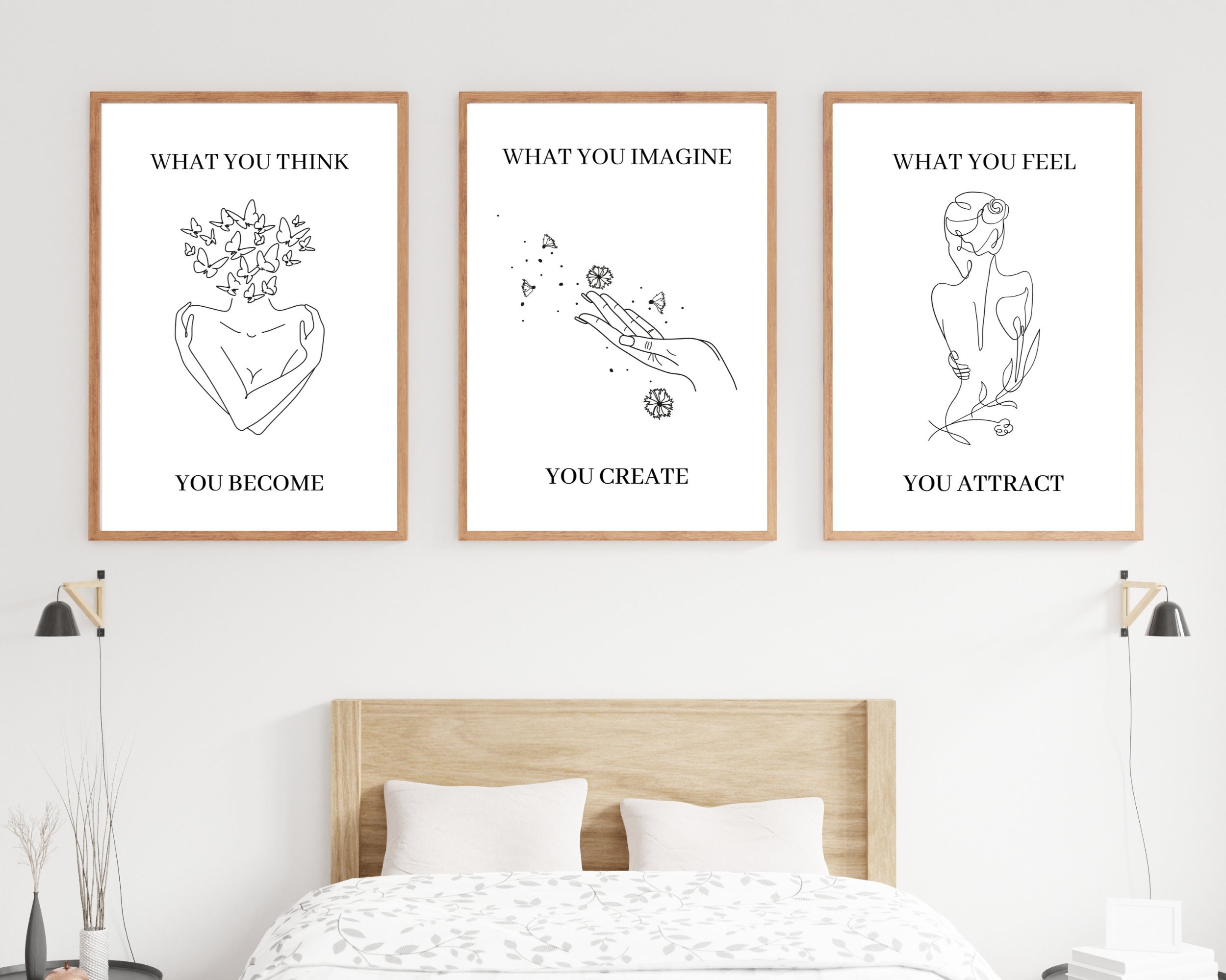 Set of 3 Line Art Print Aesthetic Room Decor Trendy Spiritual Wall Art ...