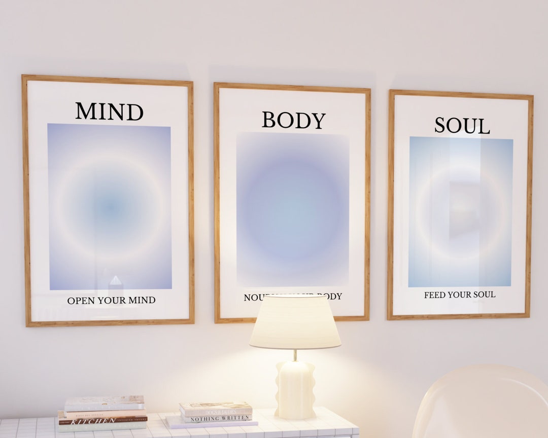 Mind Body Soul Poster, Blue Angel Aura Poster Set, Set of 3 Affirmation ...