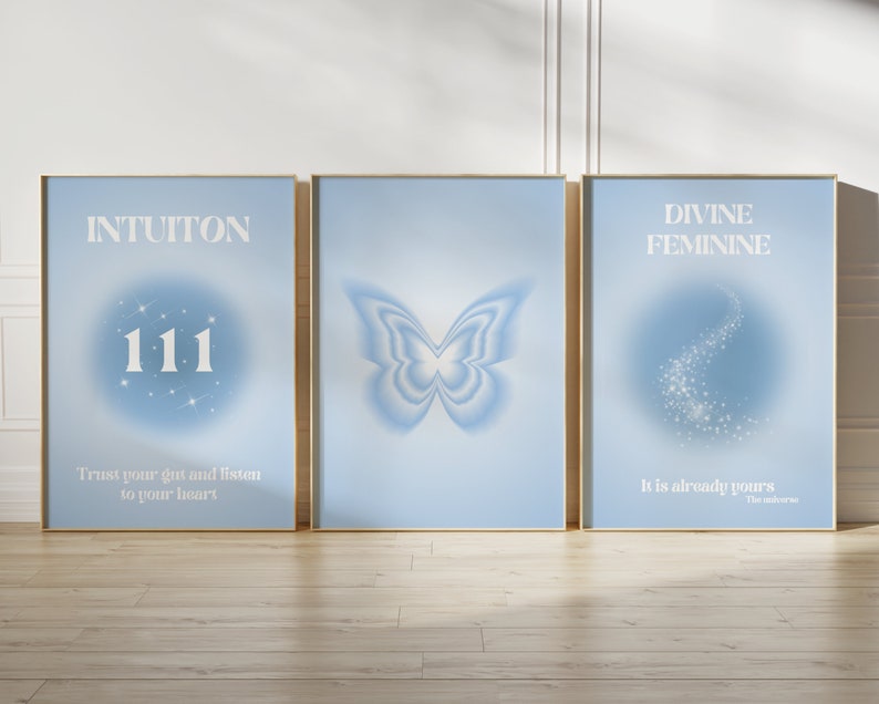 Blue Angel Aura Poster Set, Set of 3 Affirmation Poster, Spiritual Wall ...