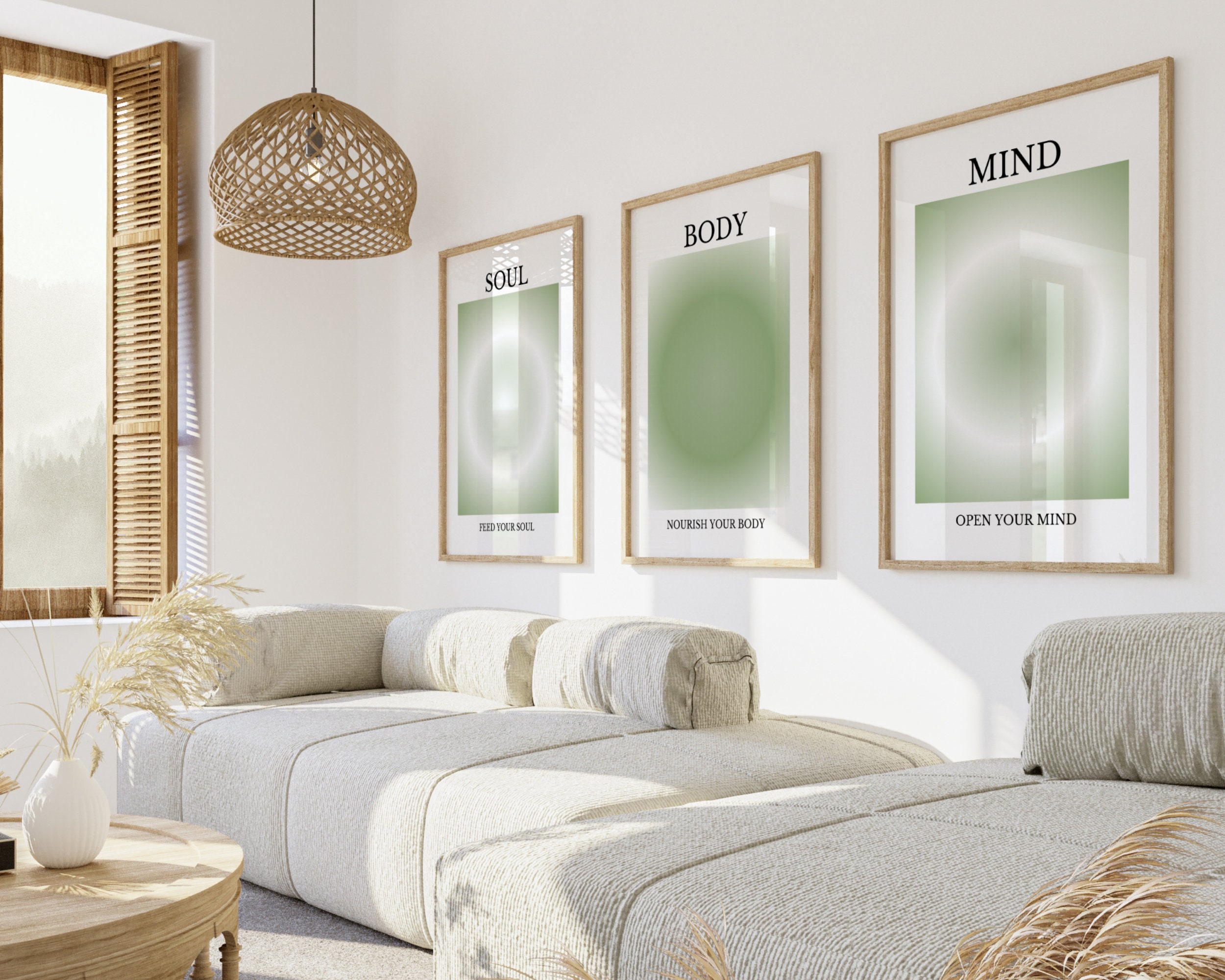 Sage Green Mind Body Soul Aura Poster, Set of 3 Affirmation Poster ...