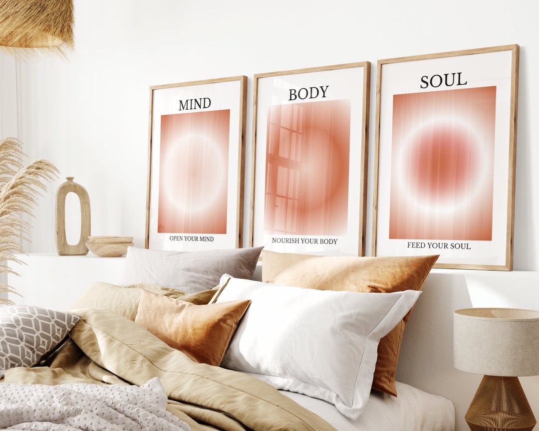 Terracotta Mind Body Soul, Gradient Print, Spiritual Wall Art, Set of 3 ...