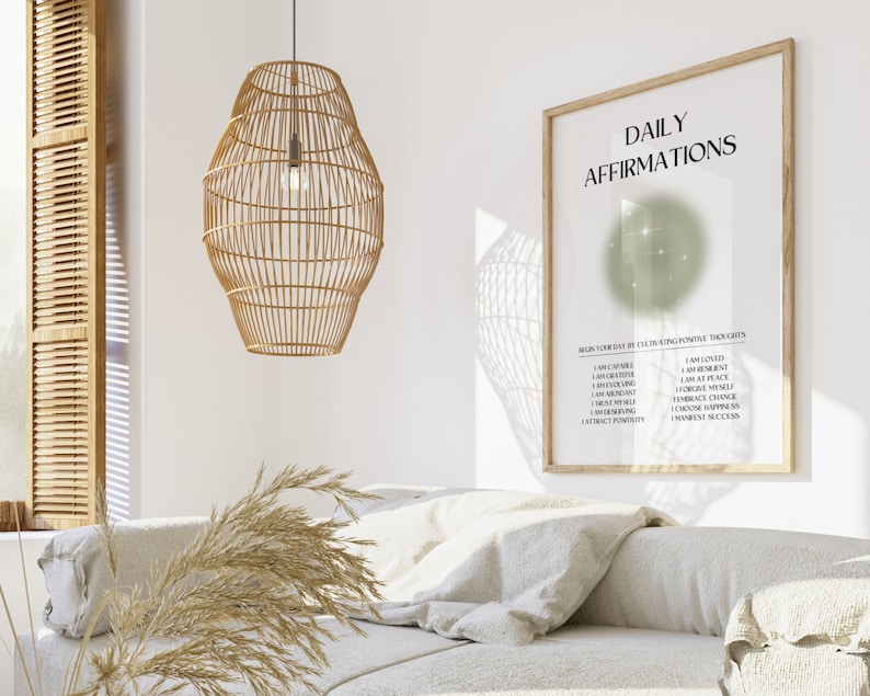 Sage Green Daily Affirmations Poster, Spiritual Aura Poster, Therapy ...