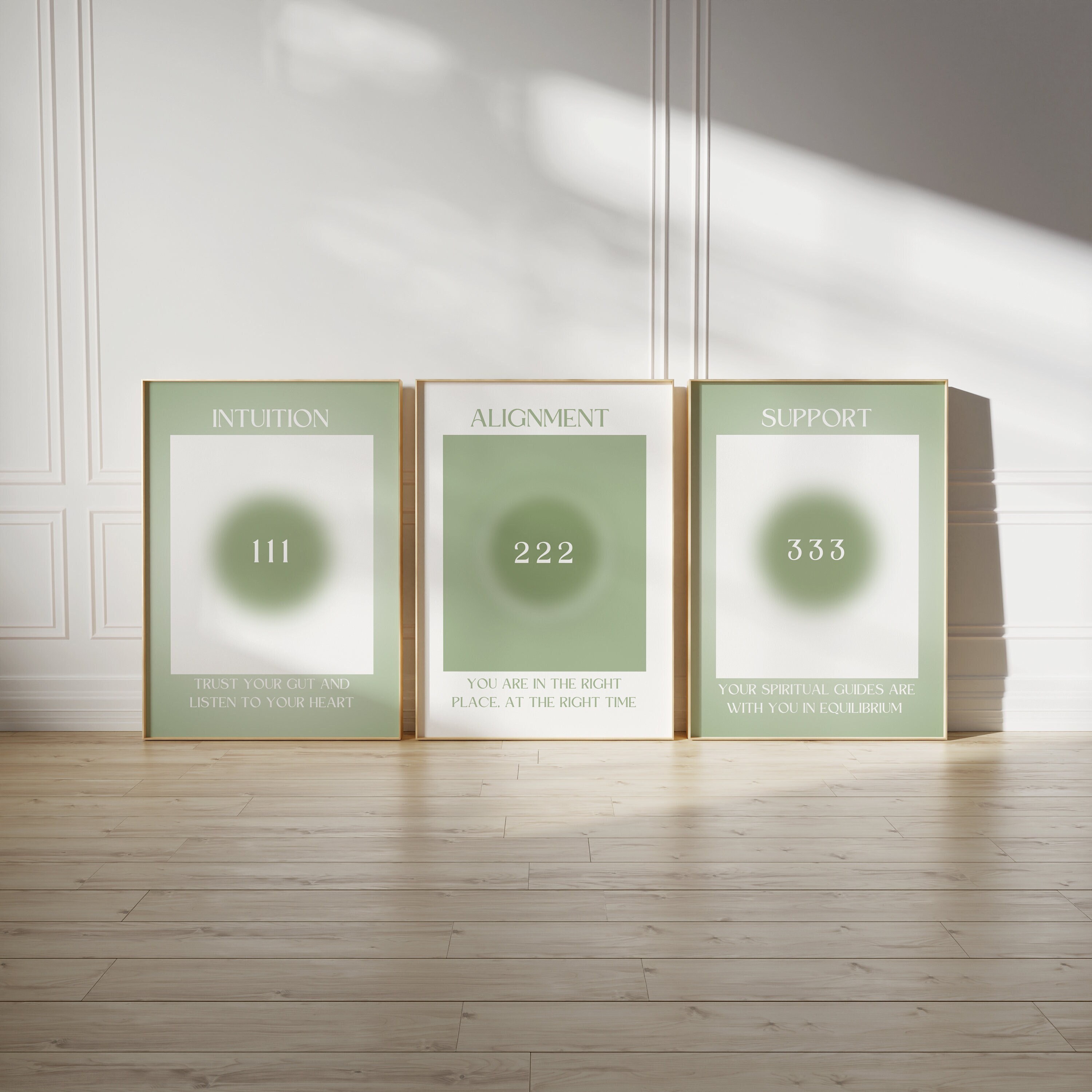 Sage Green Angel Aura Poster, Angel Number 111, 222, 333, Set of 3 ...