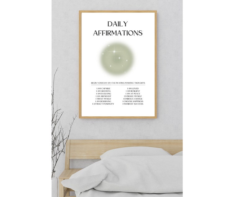 Sage Green Daily Affirmations Poster, Spiritual Aura Poster, Therapy ...