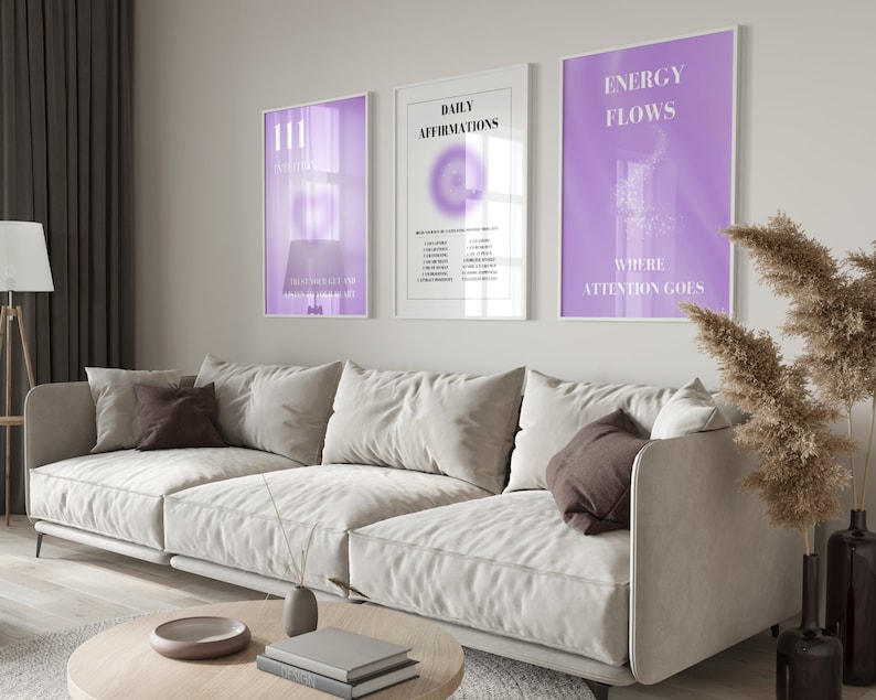 Purple Angel Aura Poster Set, Set of 3 Affirmation Poster, Spiritual ...