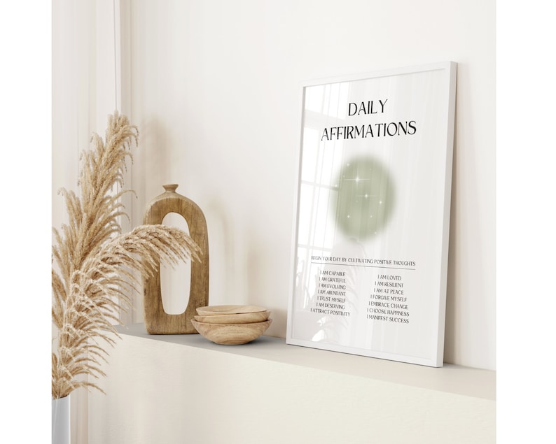 Sage Green Daily Affirmations Poster, Spiritual Aura Poster, Therapy ...