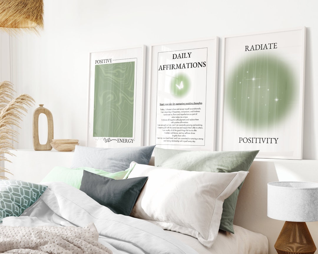 Green Positive Aura Posters, Set of 3 Affirmation, Spiritual Wall Art ...