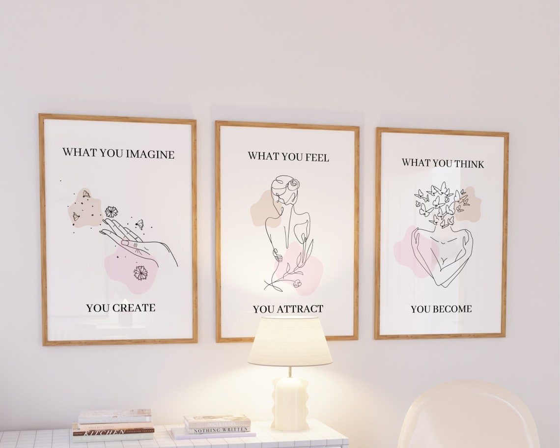 Set of 3 Line Art Print Aesthetic Room Decor Trendy Spiritual Wall Art ...