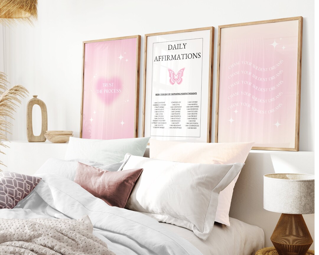 Pastel Pink Prints, Self Love Posters, Pink Angel Aura Poster, Set of 3 ...