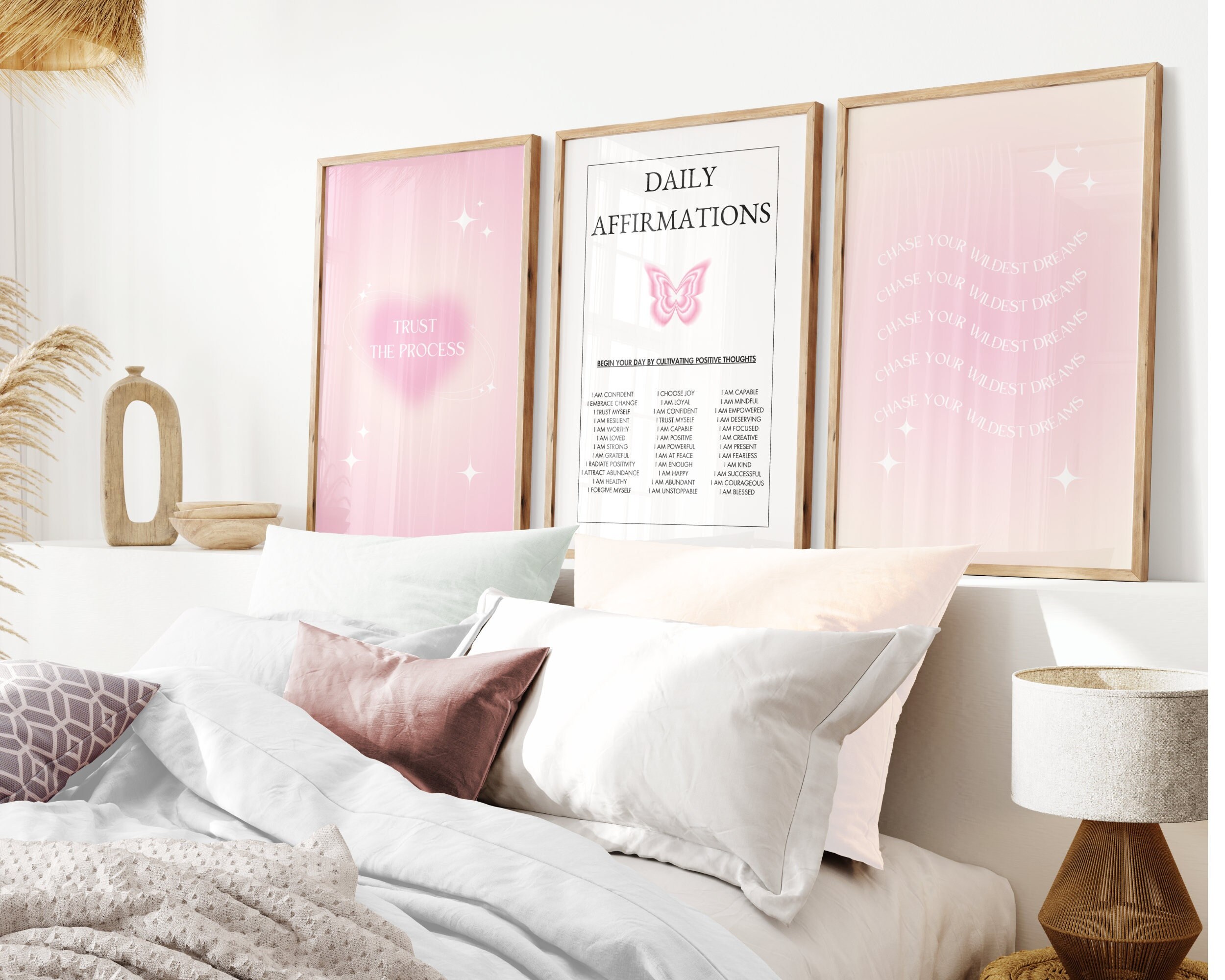 Pastel Pink Prints, Self Love Posters, Pink Angel Aura Poster, Set of 3 ...