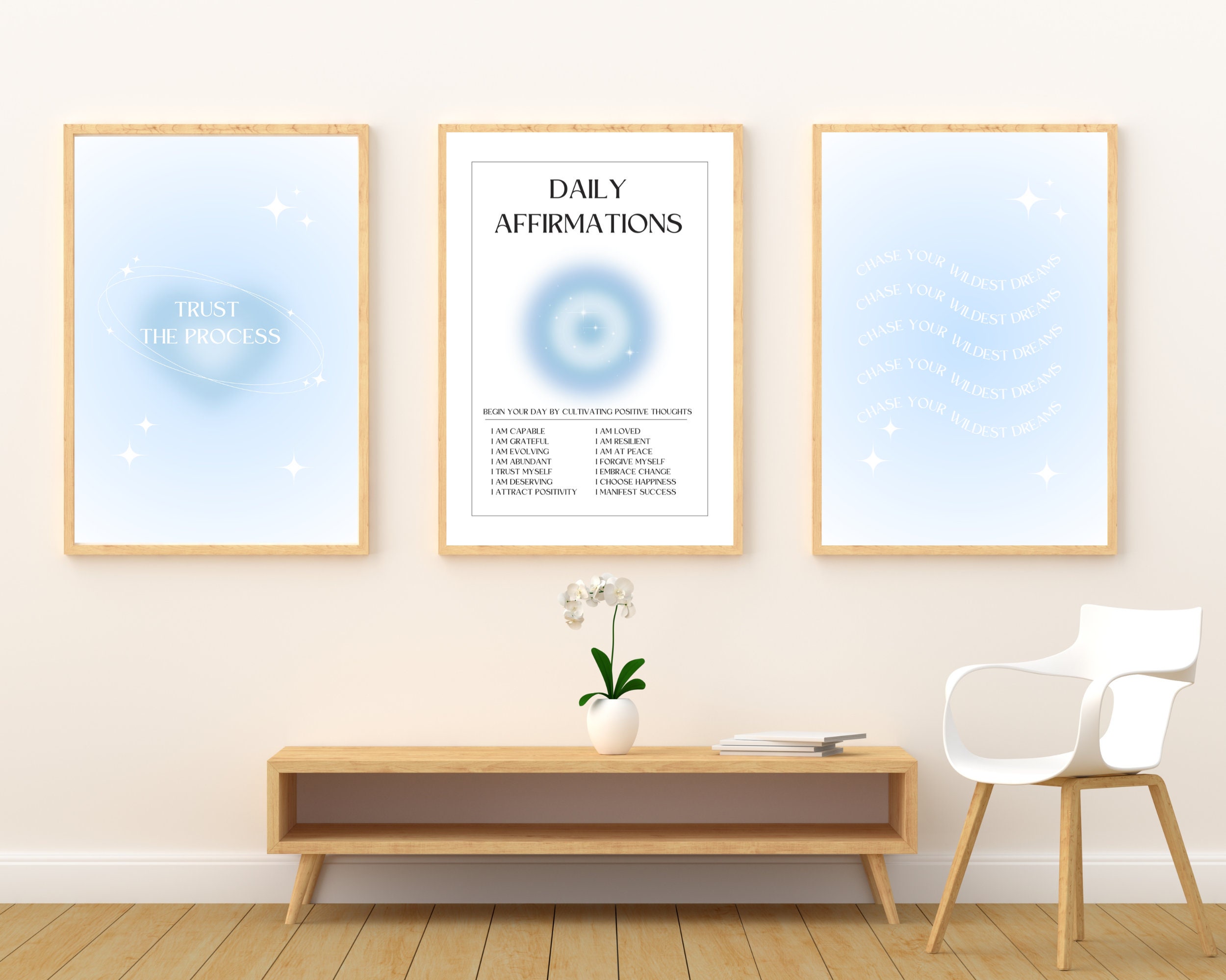 Light Blue Prints, Self Love Posters, Blue Angel Aura Poster Set, Set ...