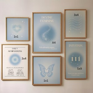 Set of 6 Prints, Blue Gallery Wall Art, Blue Angel Number Aura Poster ...