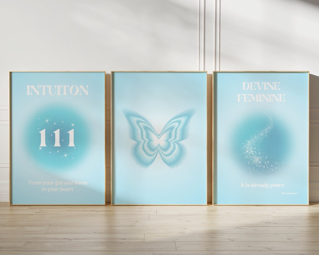 Blue Angel Number 111, Aura Poster Set, Set of 3 Affirmation Poster ...
