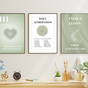 Green Angel Aura Poster, Set of 3 Affirmation Poster, Sage Green Wall ...