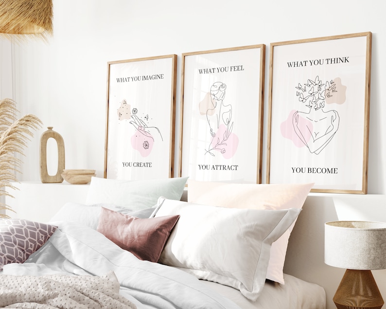 Set of 3 Line Art Print Aesthetic Room Decor Trendy Spiritual Wall Art ...