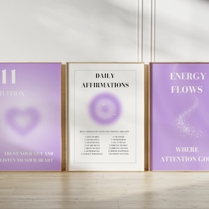 Purple Angel Aura Poster Set, Set of 3 Affirmation Poster, Spiritual ...
