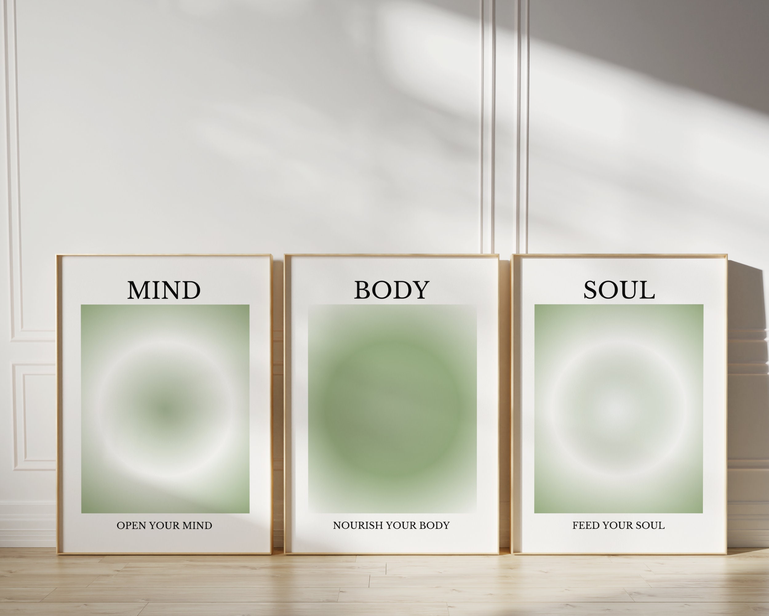 Sage Green Mind Body Soul Aura Poster, Set of 3 Affirmation Poster ...