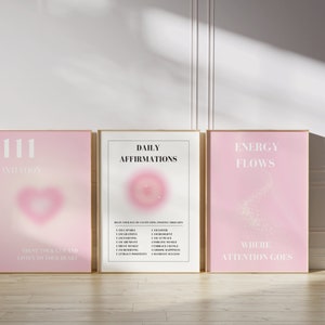 Pastel Pink Angel Aura Poster Set, Set of 3 Affirmation Poster ...