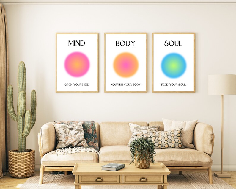Set of 3 Positive Aura Posters Positive Affirmations Mind Body Soul ...