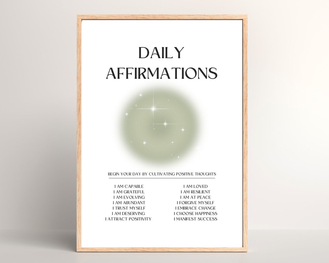 Sage Green Daily Affirmations Poster, Spiritual Aura Poster, Therapy ...