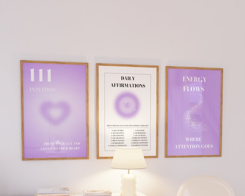 Purple Angel Aura Poster Set, Set of 3 Affirmation Poster, Spiritual ...