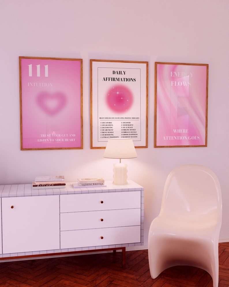 Pink Angel Aura Poster Set, Set of 3 Affirmation Poster, Spiritual Wall ...