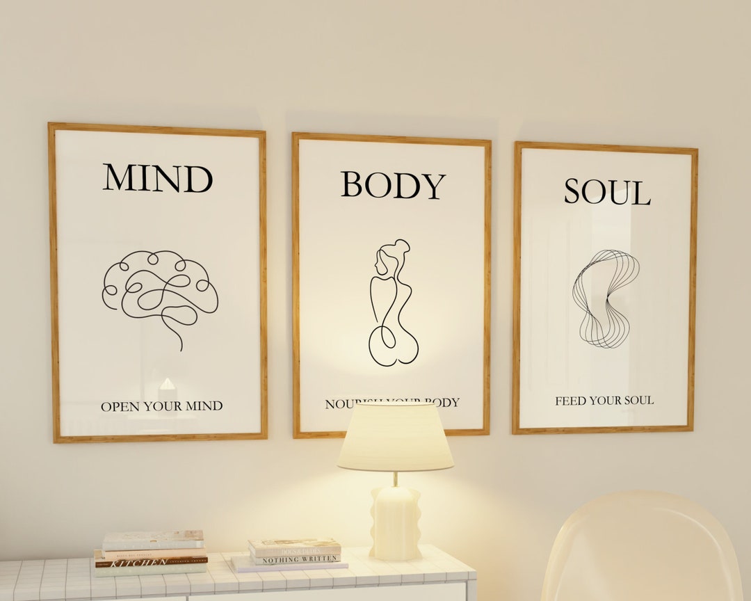 Mind Body Soul, Set of 3 Line Art Print, Trendy Spiritual Wall Art ...
