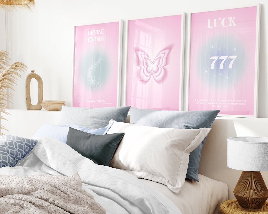 Angel Number 777, Pink Angel Aura Poster, Set of 3 Affirmation Poster ...
