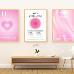 Pink Angel Aura Poster Set, Set of 3 Affirmation Poster, Spiritual Wall ...