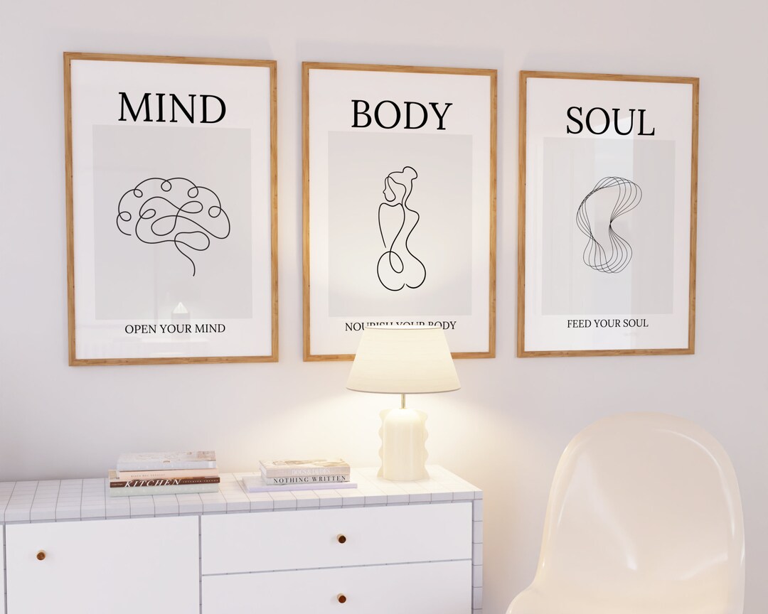 Mind Body Soul, Set of 3 Line Art Print, Trendy Spiritual Wall Art ...